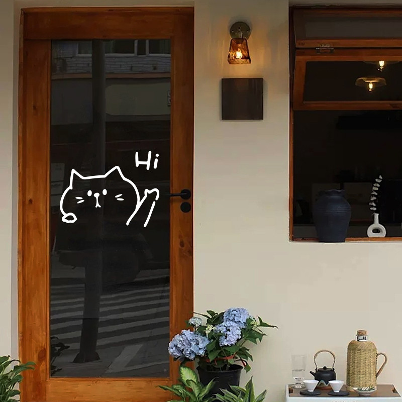 HI Cat Cartoon Glass Sticker Clothing Store Milk Tea Shop Decoration ...