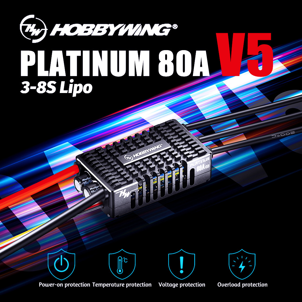 HOBBYWING Platinum 80A V5 3-8S LiPo Brushless ESC for RC Remote Control ...
