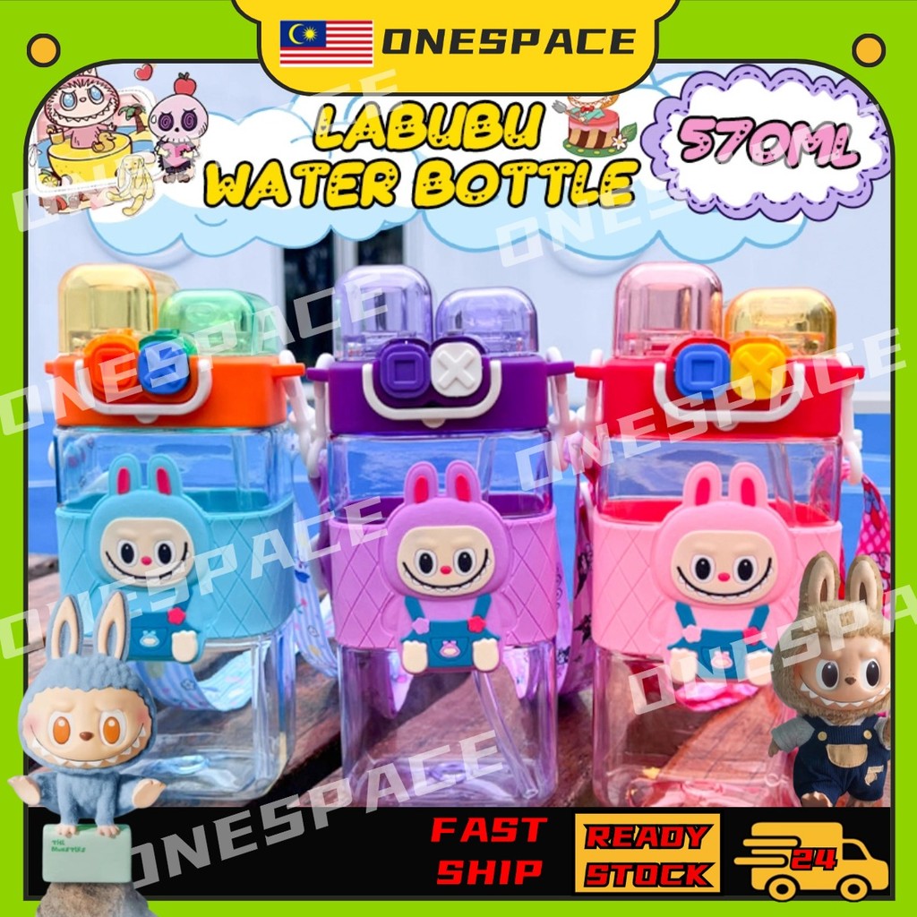 570ML/800ML Botol Air Labubu Water Bottle Kids Straw Bpa Free Botol ...