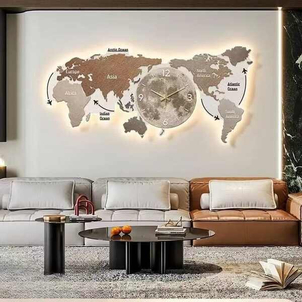 jam dinding besar jam dinding digital Peta: ruang tamu ringkas, lukisan ...