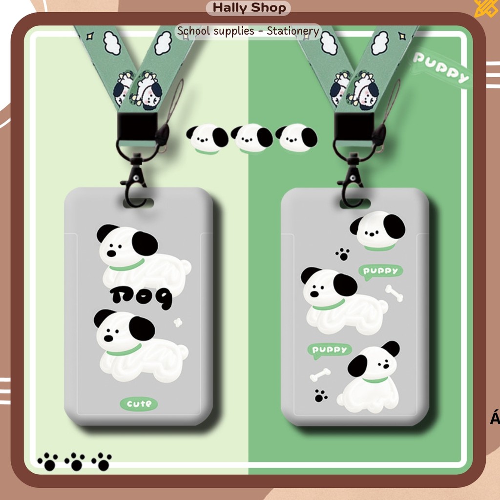 Student ID lanyard, name tag for students with cute, cute puppy motifs ...