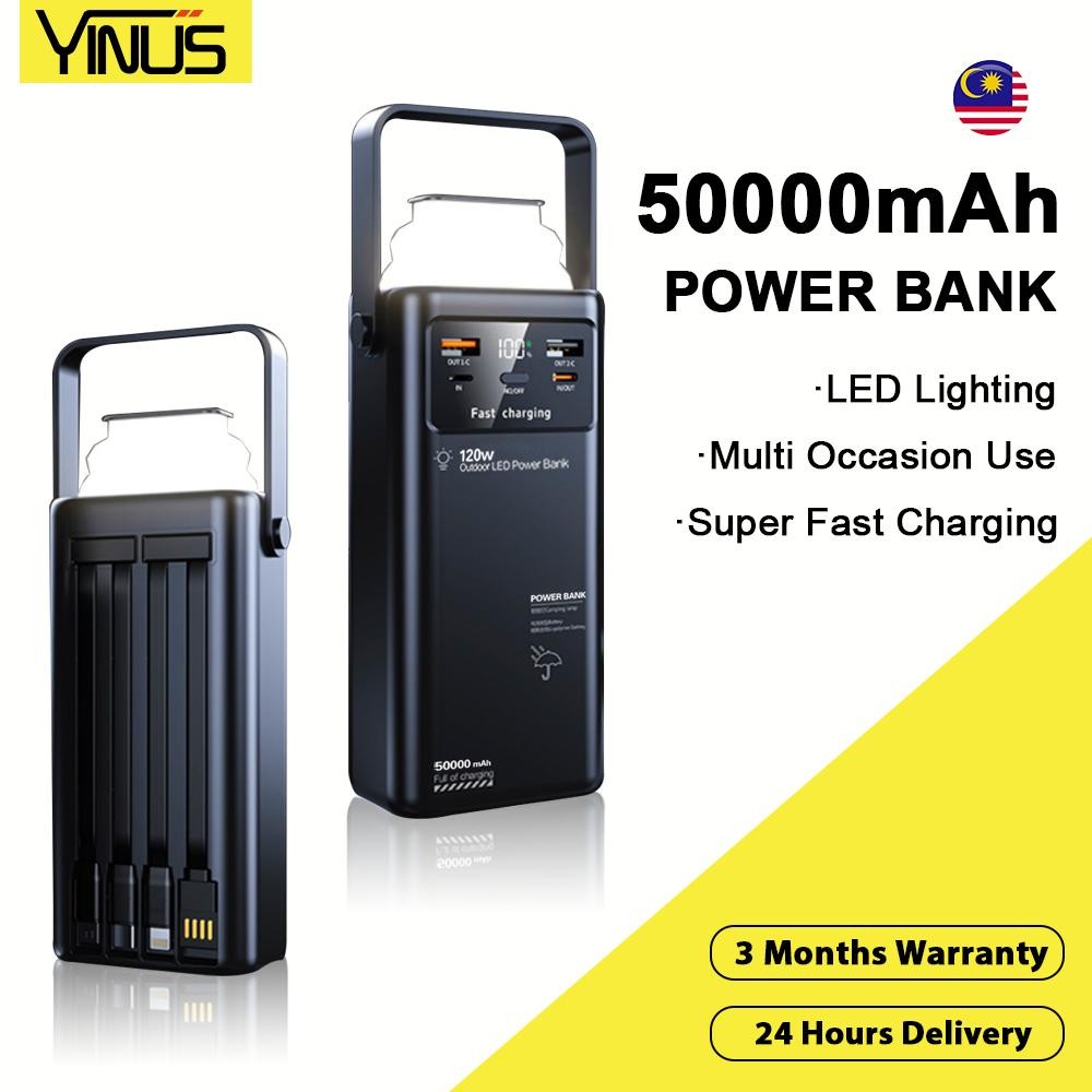 YINUS Power Bank 50000mAh,Super Fast Charging,Built-In 4 Cables,with ...