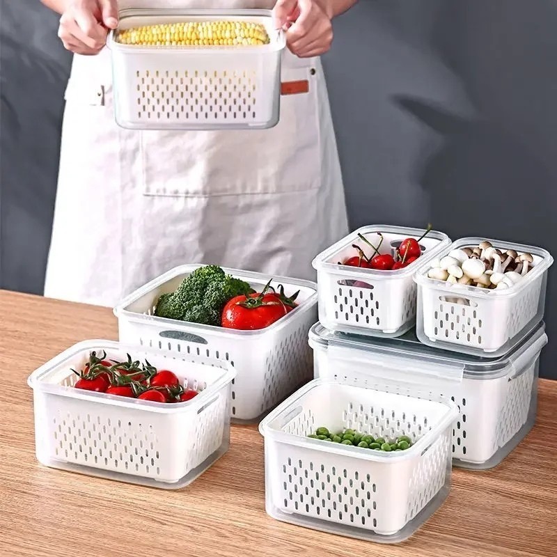 Food Vegetable Fruit Storage Refrigerator Box Drain Basket Drain ...