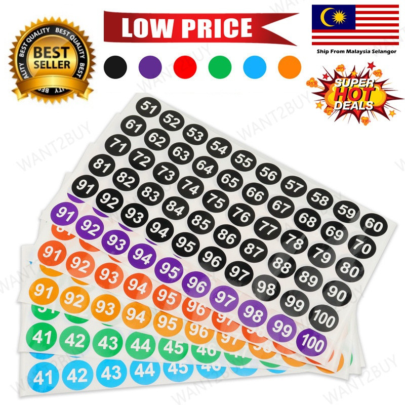 JOY Number Flow Sticker 2.5cm 1-200 Waterproof Large Size Stick Label ...