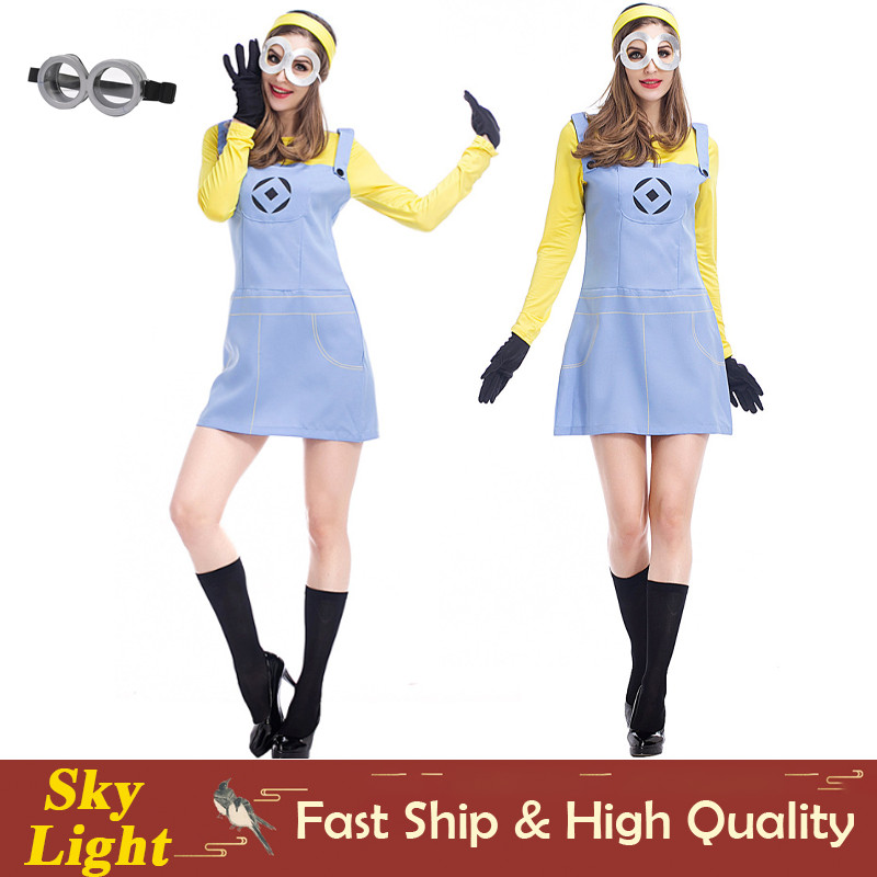 Minions Despite Me 2 Cosplay Costume Yellow Blue Dress For Woman Adult ...
