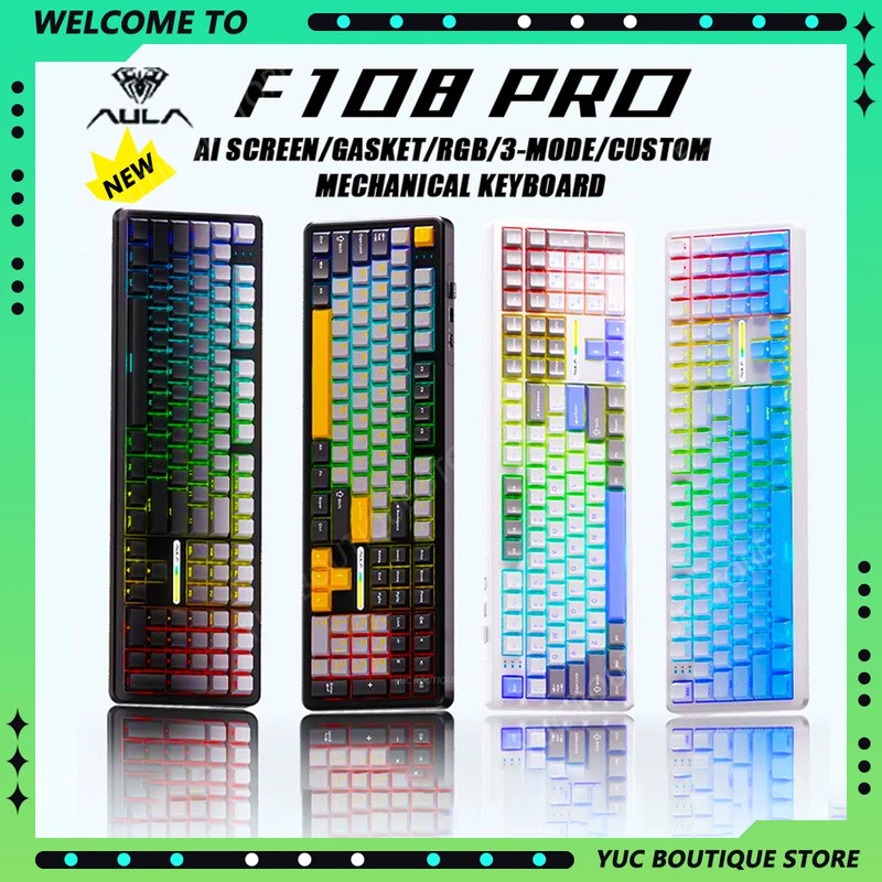 AULA F108/PRO Gaming Keyboard Mechanical RGB Hot Swappable Wireless 2 ...