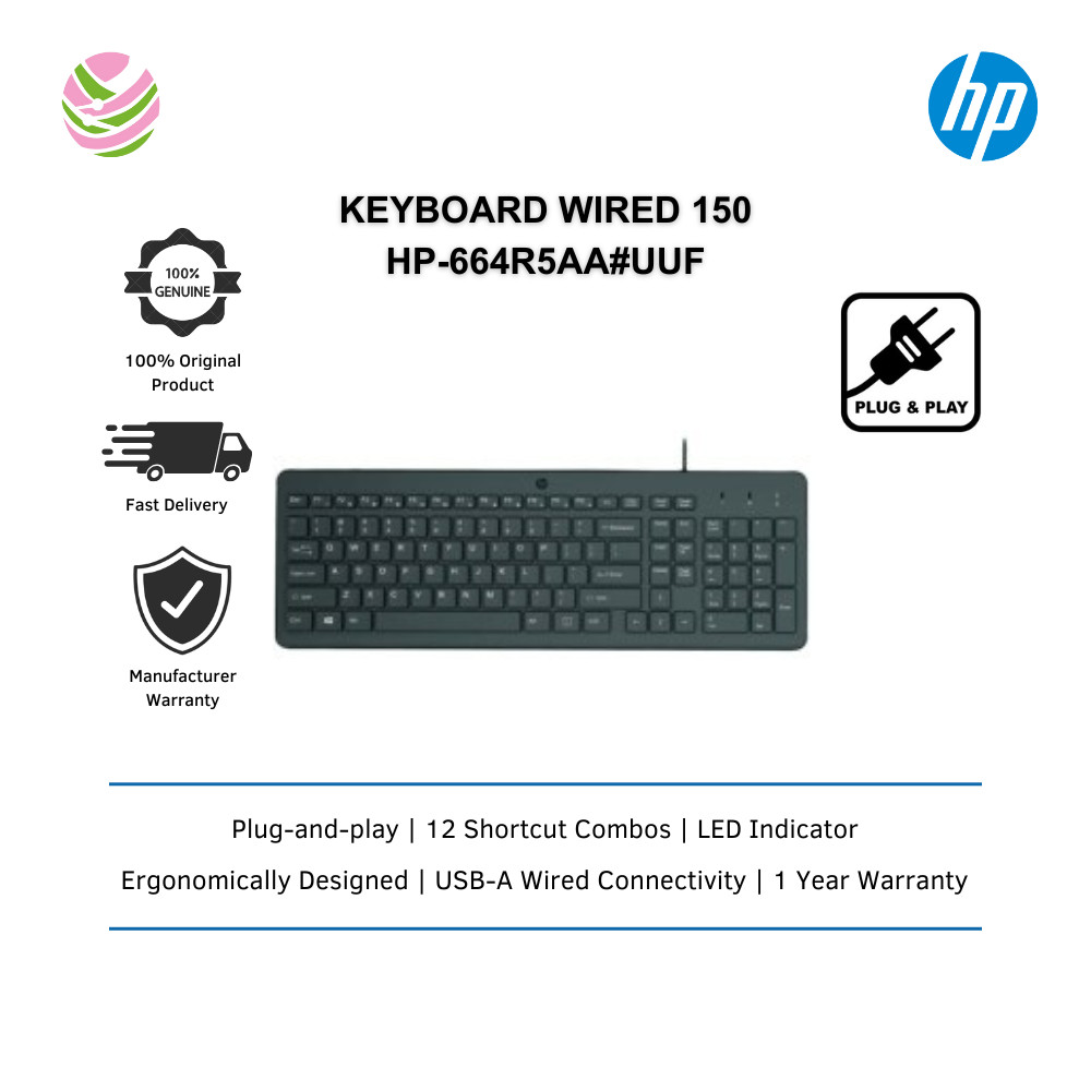 HP Keyboard Wired 150 HP-664R5AA#UUF (12 Shortcut Combos with Fn Key ...