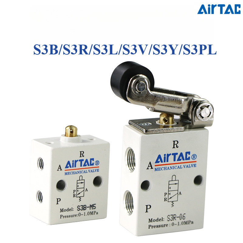 AirTac Mechanical Valve S3B/S3R/S3L/S3V/S3Y-M5/06/08 Two-Bit Three-Pass Control Valve Reversing ...