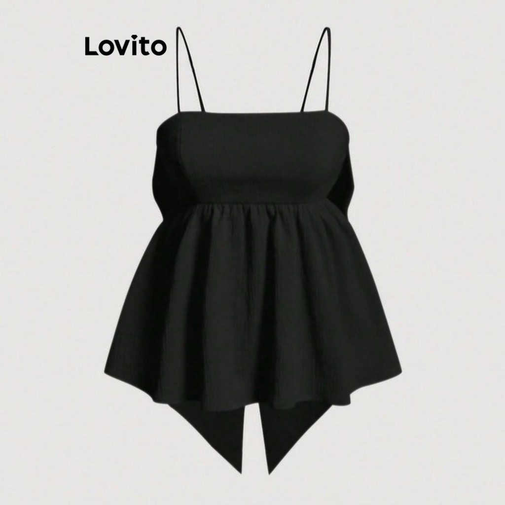 Lovito Cute Tank Top Plain Bow Back Tank Top for Women LNE54602 ...
