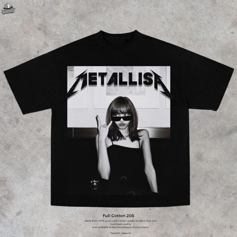 Fashion T-Shirt Metallisa Oversized Model Black Solid Cotton Short ...