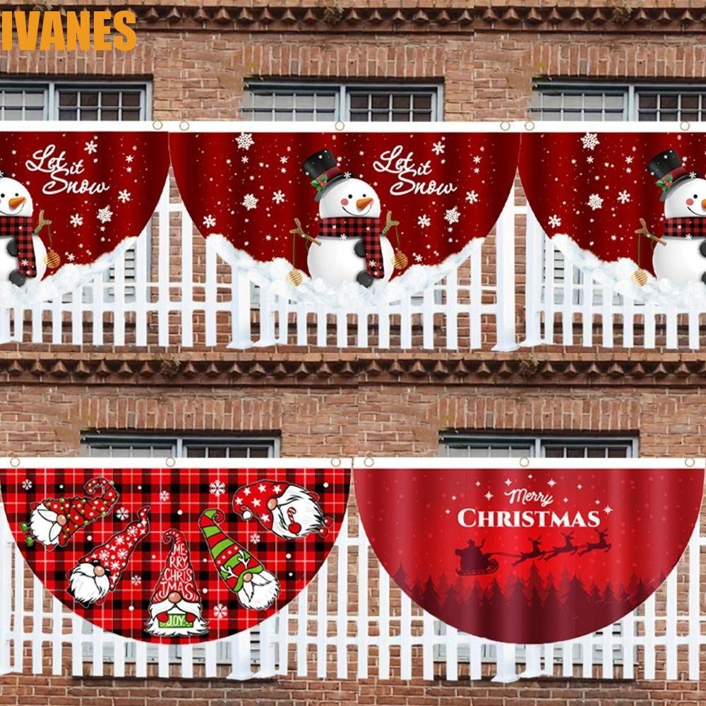 IVANES Christmas Bunting Fan Flag, 90x45cm Polyester Fan-shaped Flag ...