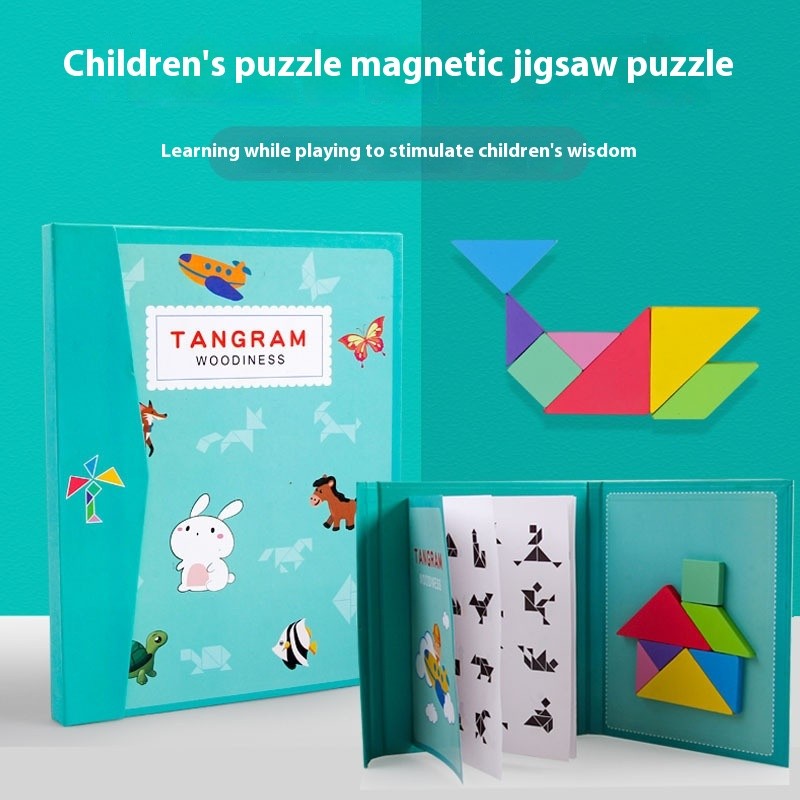 Children Educational Colorful Wooden Magnetic Tangram Teaching Aids Develop Intellectual Puzzles ...
