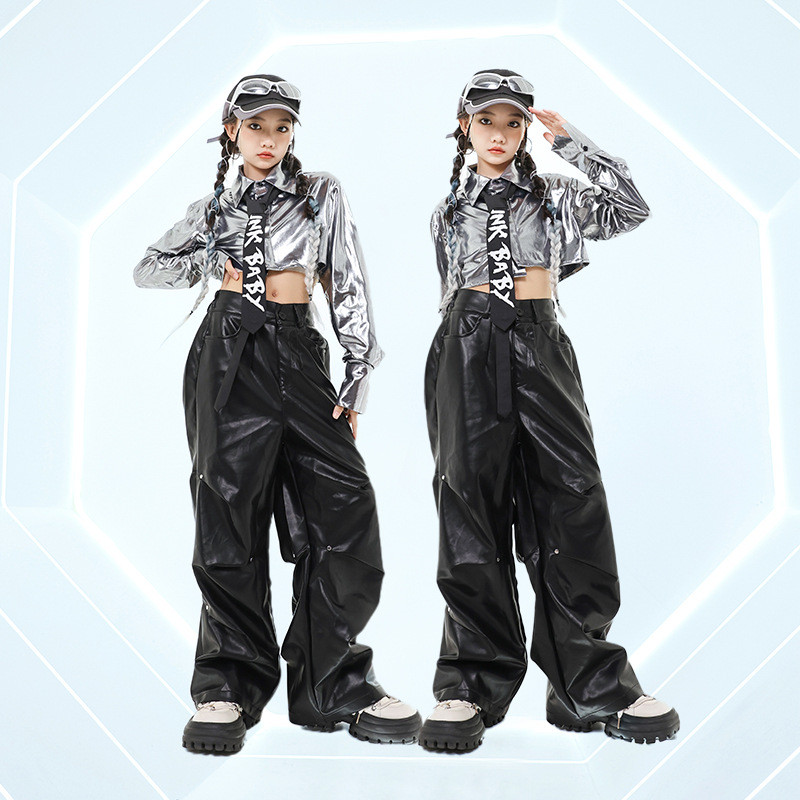 Girls Jazz Dance Trendy Costume Navel Bright Leather Cool Hiphop ...