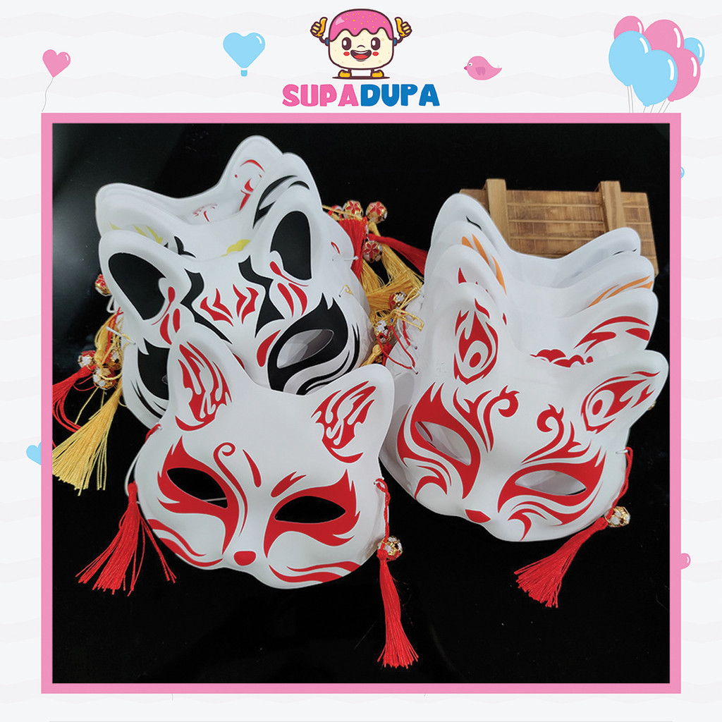 Kids Half-Faced Cat Mask Fox Mask Cosplay Halloween Japanese Style Mask ...