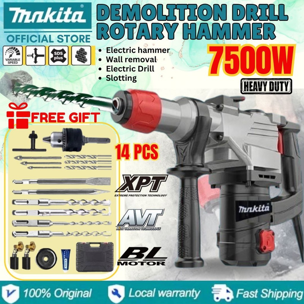 7500W Electric Hammer Drill Hacking Rotary Drill Heavy Duty Hammer Pick ...