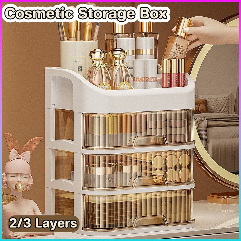 2/3 Layers Cosmetic Storage Box Large Capacity Desktop Storage Box ...