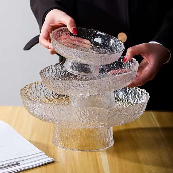 serving stand desert tray Pinggan buah kaca tiga lapisan, meja kopi ...