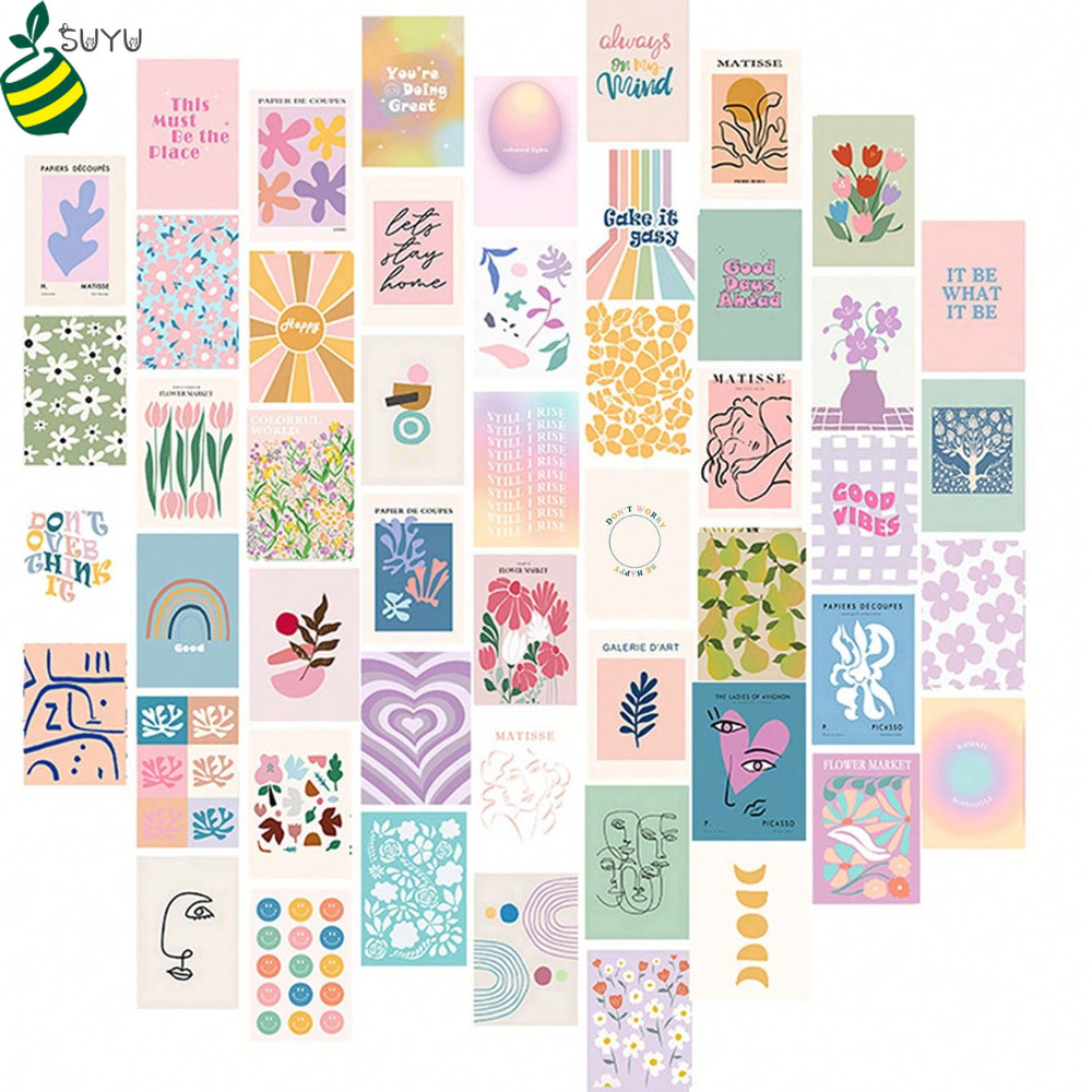50pcs Aesthetic Wall Decor for Bedroom, Danish Pastel Wall Collage Kit Aesthetic Pictures for ...