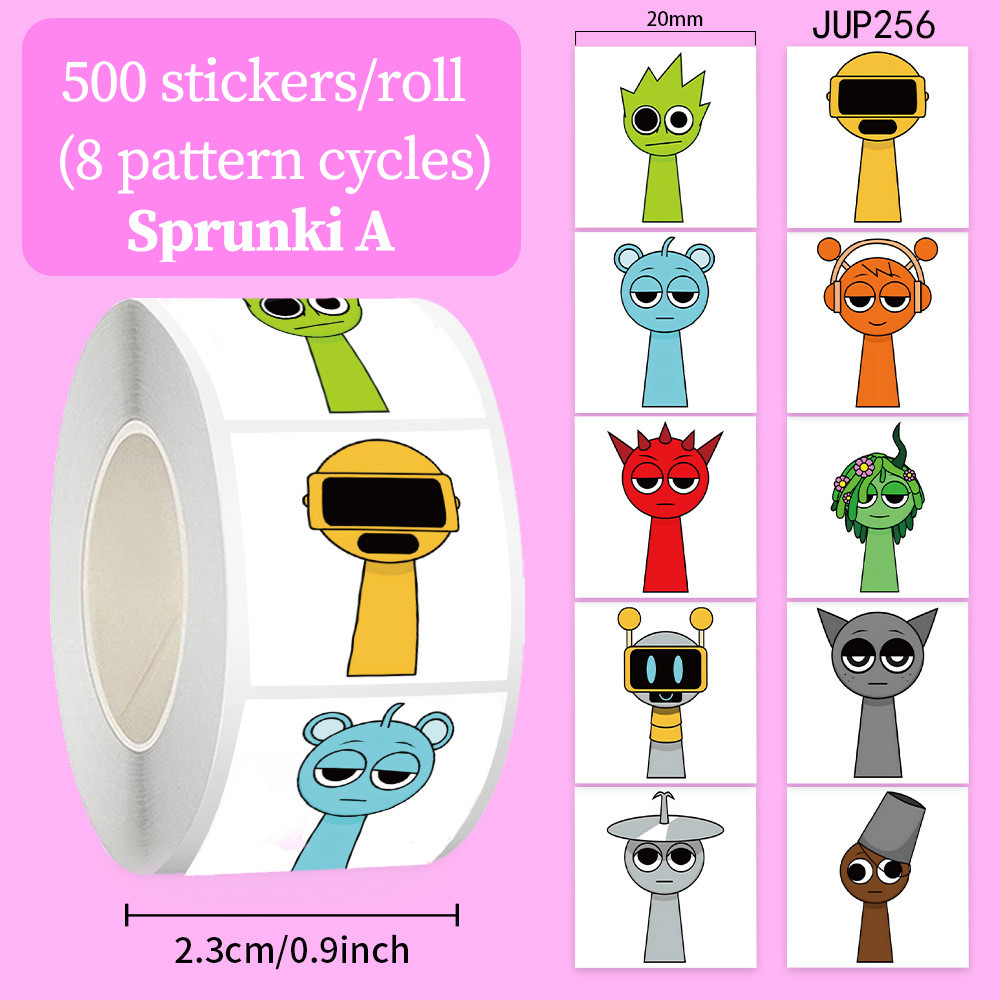 500pcs/roll Sprunki Sticker Cartoon Sticker Sealing Film Adhesive Tape ...