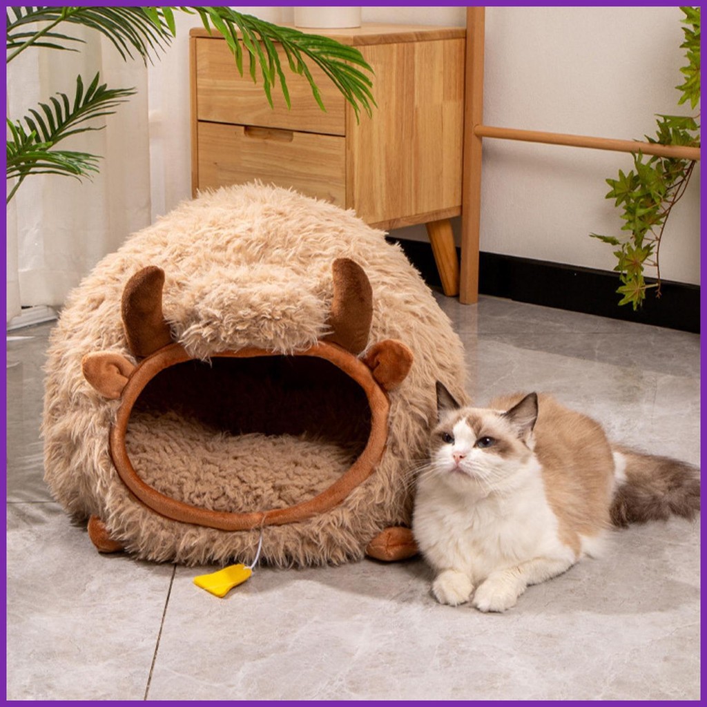 Cat Bed Cave Winter Cat Cave in Yak Shape Indoor Cat Nest Semi-Enclosed ...