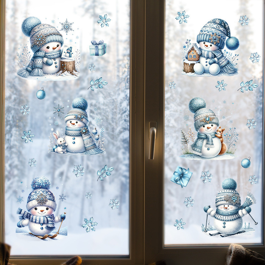 Cartoon Cartoon Christmas Blue Snowman Self-Adhesive Wall Sticker ...