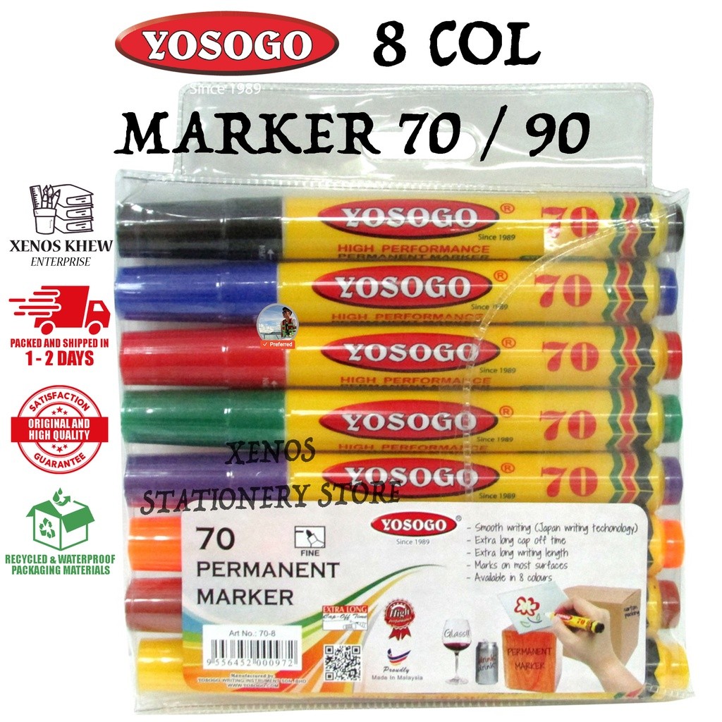 YOSOGO PERMANENT MARKER PEN MARKING PEN 8 IN 1 (8 COLOUR) - 70(8)/ 90(8 ...