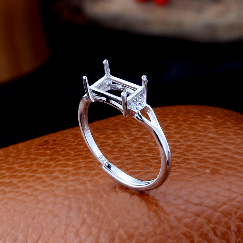 S925 Sterling Silver Ring Frame | DIY Inlaid Open Square Women's Silver ...