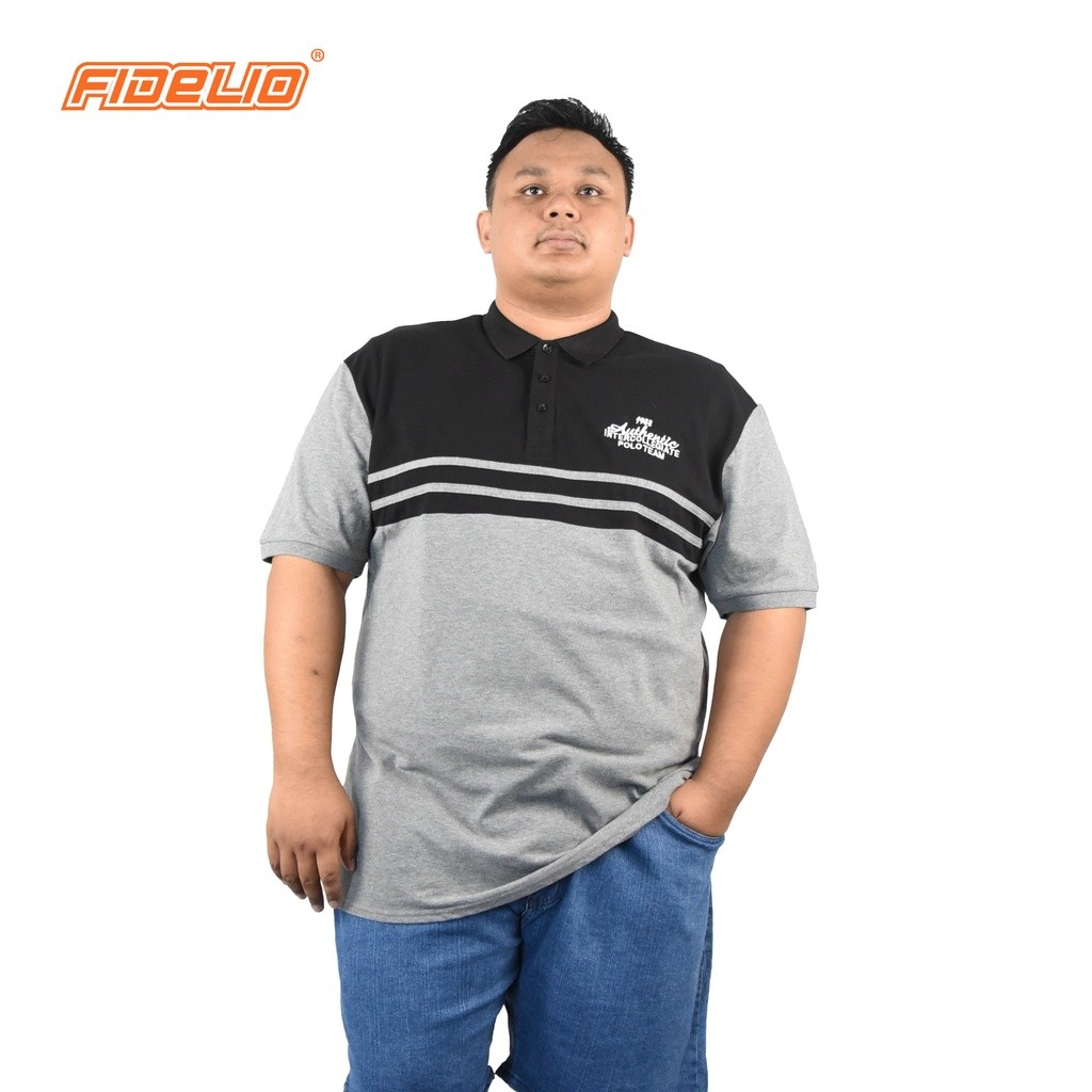 FIDELIO PLUS Contrasted Block Embroidery Polo Shirts | Black/Grey(C ...
