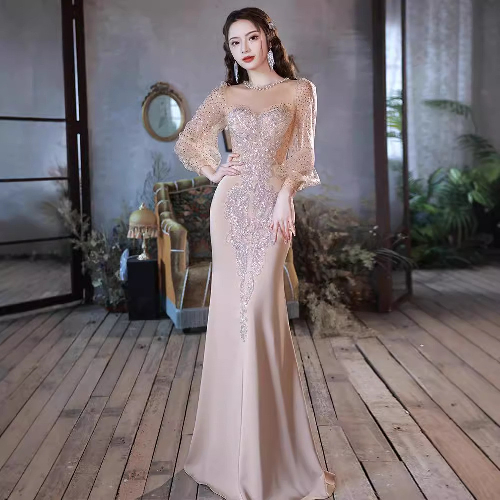 Evening dress women's new banquet Sequin fishtail prom party dress long ...