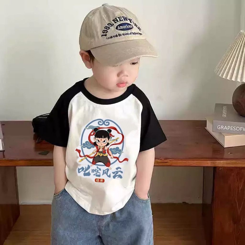 2025 Nezha Graphic Kids Cotton Tee Colorful Raglan Shirt For Boys And ...