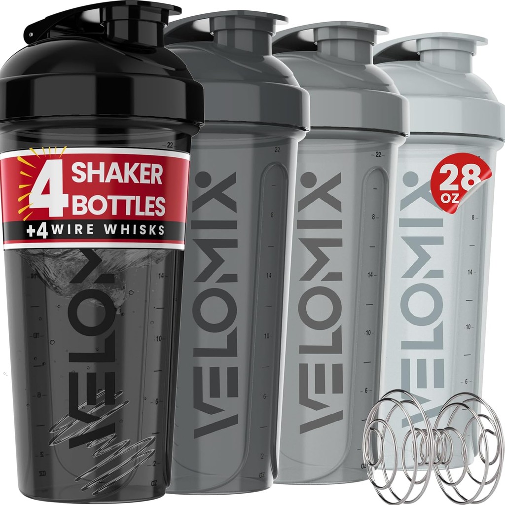 -4 PACK- 28 oz Protein Shaker Bottle for Protein Mixes - 4x Wire Whisk ...