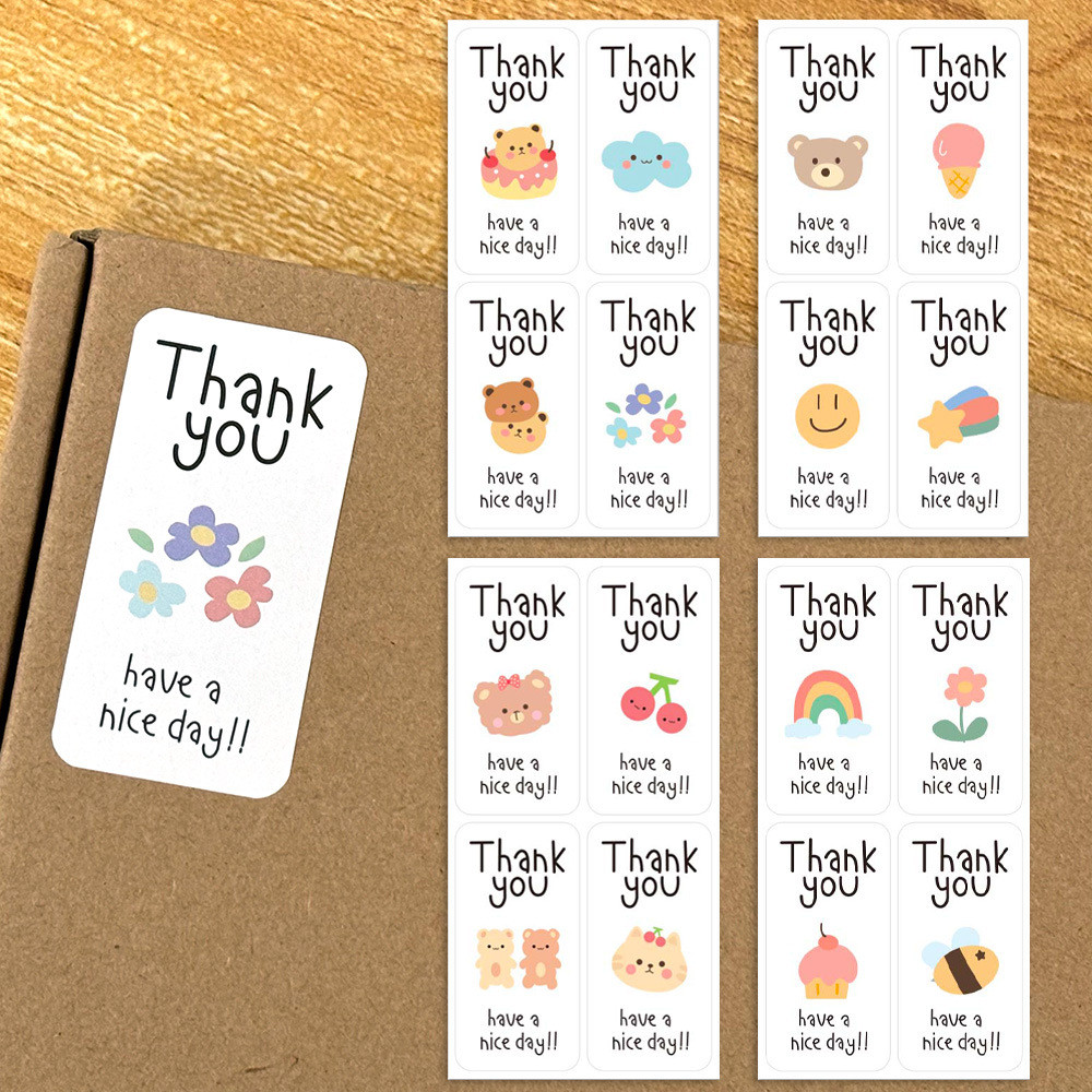 (100pcs) Cute Thank You Label Sticker Packaging Pizza Box Sticker ...