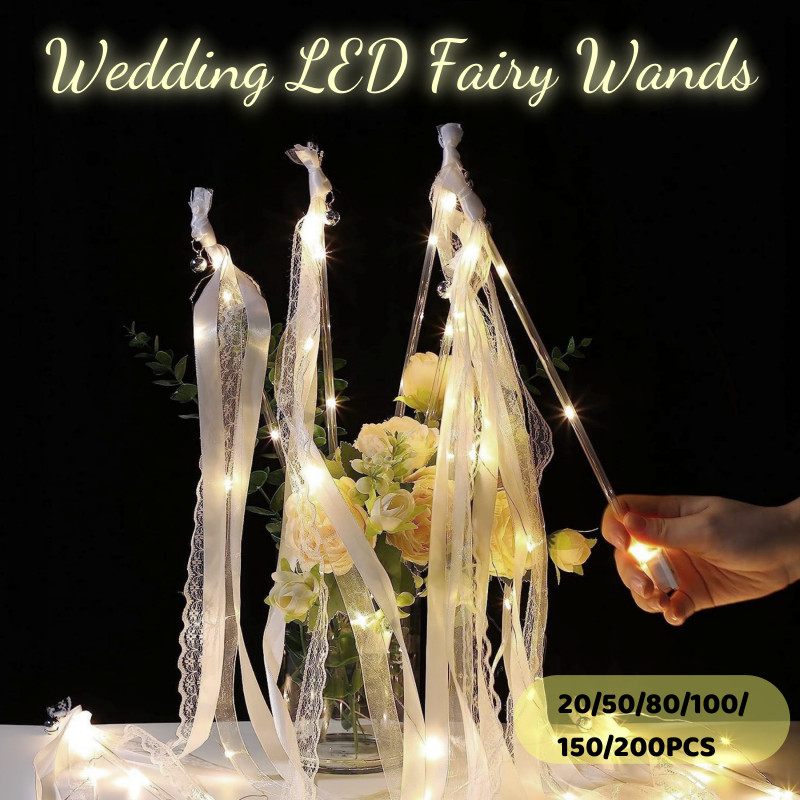 200Pcs 100Pcs Wedding Wands LED Ribbon Wand Streamers with Bells LED ...