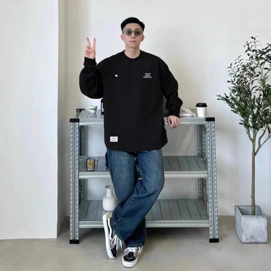 Wtaps CHAMPION Joint Embroidery Casual Loose CityBoy Round Neck Long ...