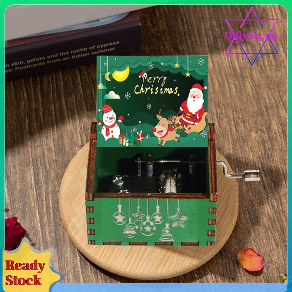 Christmas Hand Crank Music Box Wooden Vintage Musical Boxes Home ...