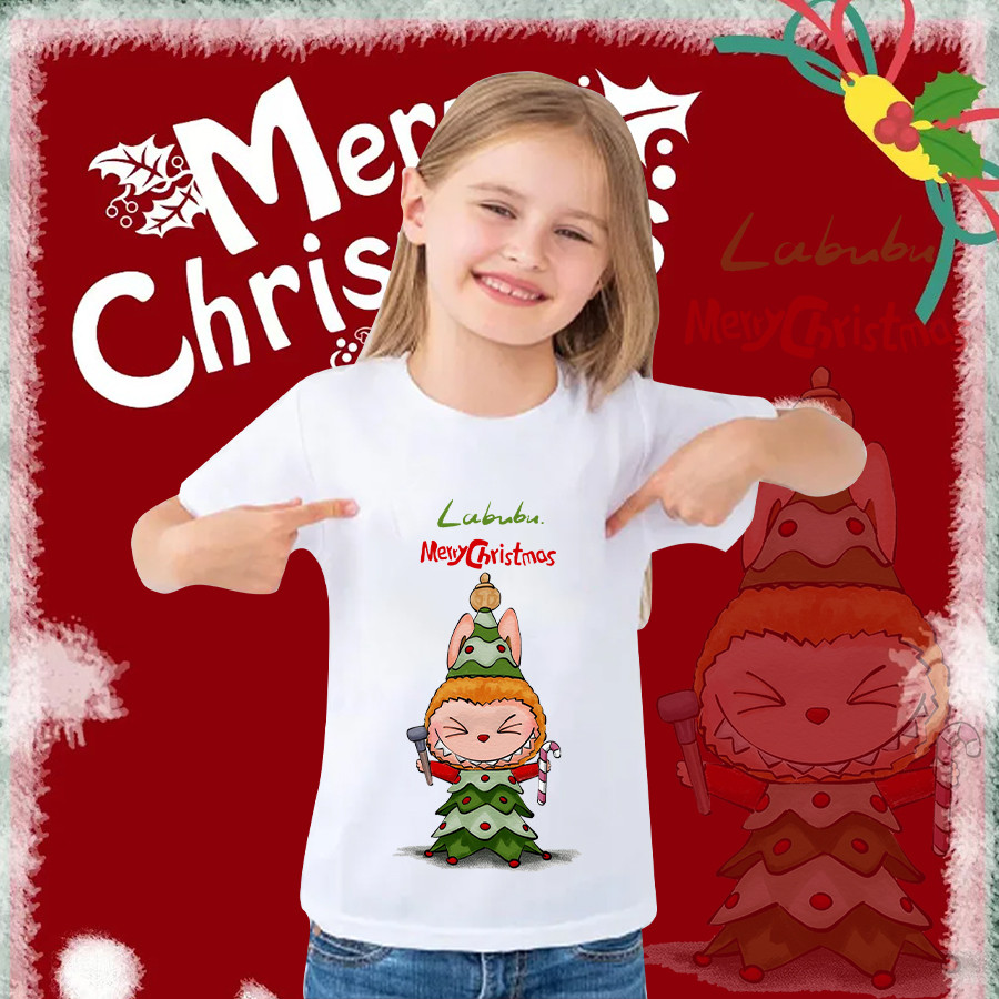 Cute labubu&Santa Claus Happy Merry Christmas Kids TShirt Cotton Boys ...