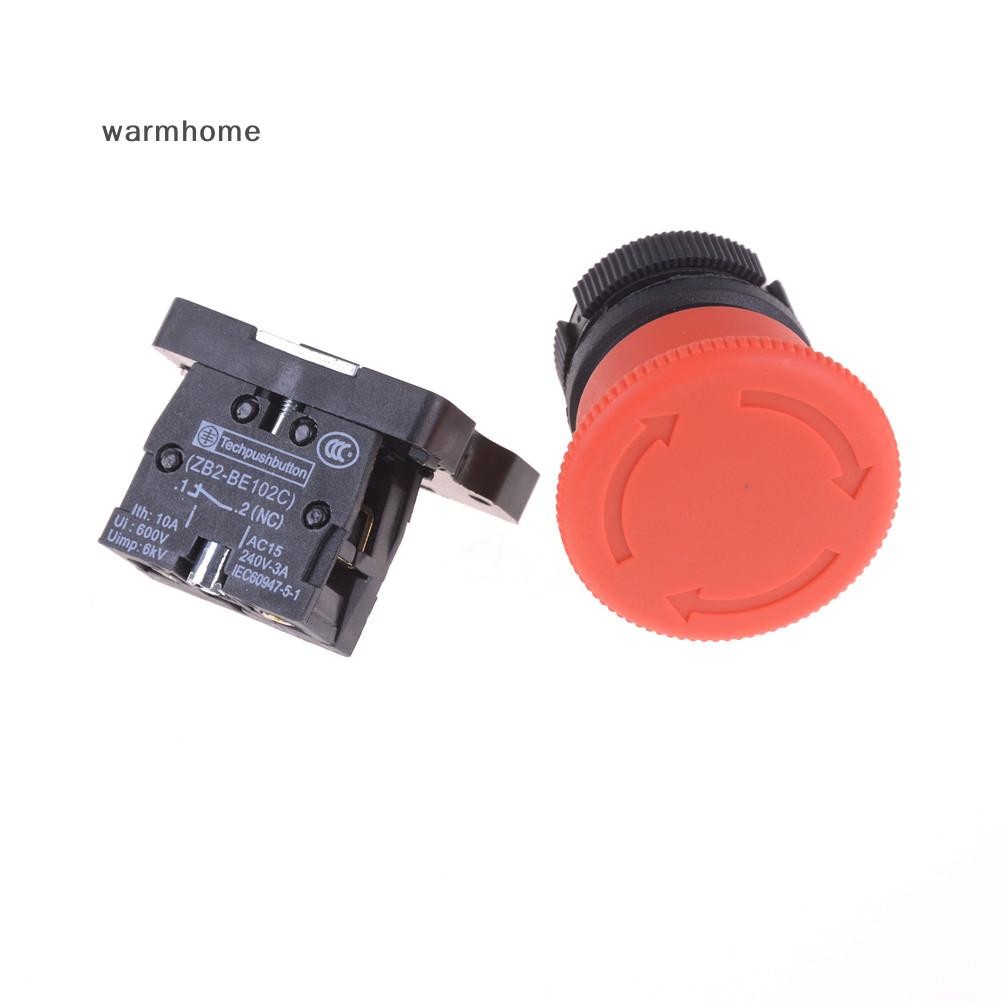 【warmhome】 1pcs XB2-ES542 22mm NC Red Mushroom Emergency Stop Push ...