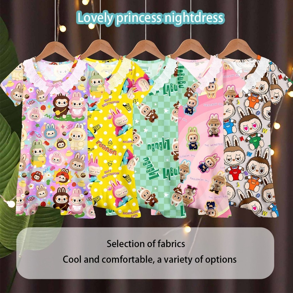 Labubu Pajamas children's girls cute baby popmart nightgowns thin short ...