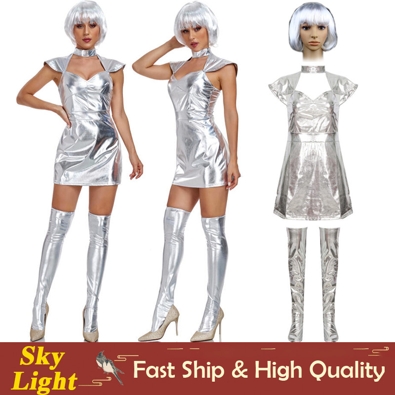 Space Woman Sexy Silver Dress For Woman Adult Astronaut Planet Future ...