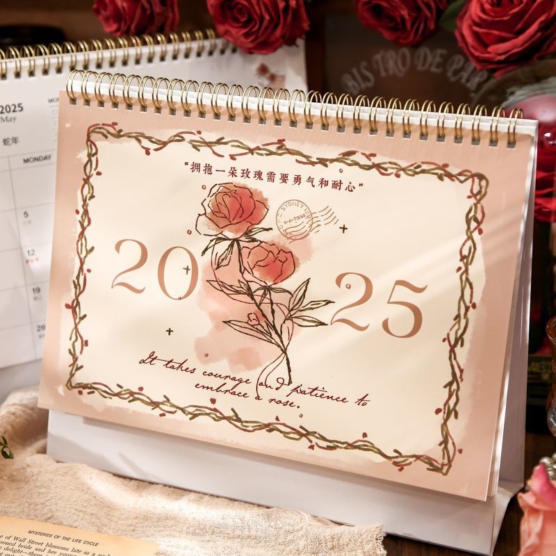 Rose Calendar 2025 Couple Check-in Notepad 2024 Retro Style Desktop ...