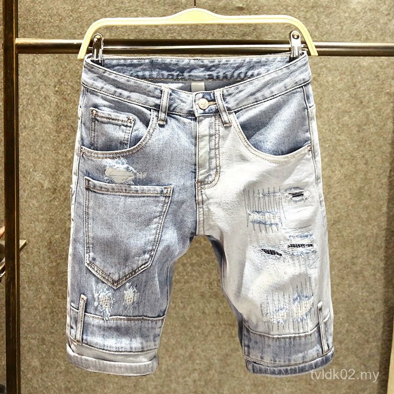 High-end Ripped Denim Shorts Men Street Wear Unique Fried Street Pants ...