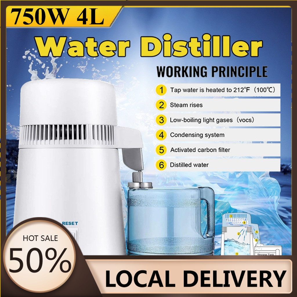750W 4L Pure Water Distiller Distilled Water Maker Filter Stainless ...