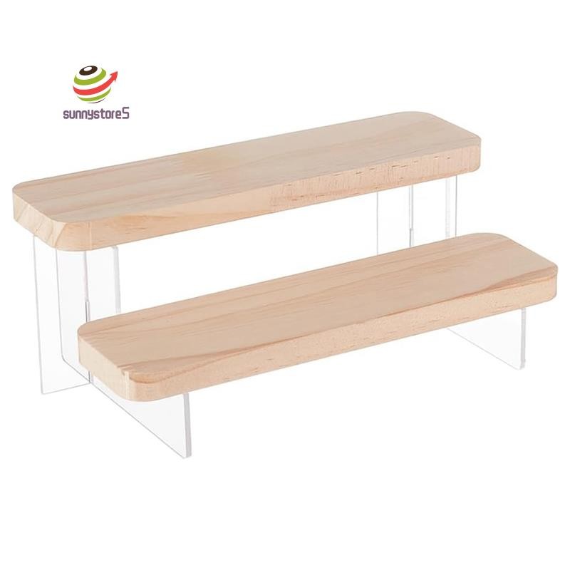 1 PCS 2-Tier Figure Display Stand Wooden Tiered Organizer Holder ...