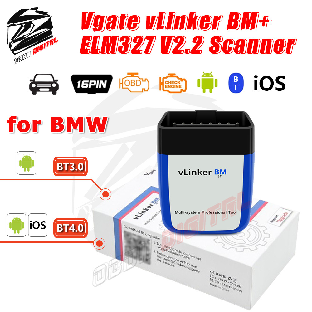 【Local Stock】for BMW Vgate vLinker BM + ELM327 V2.2 Bluetooth Scanner ...