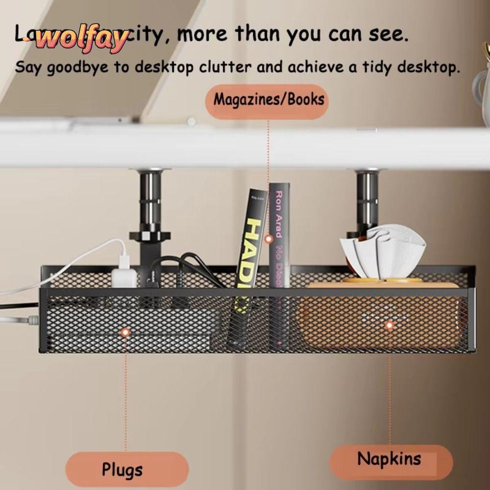 WOLFAY Under Table Storage Rack, No Drill Carbon Steel Cable Management ...