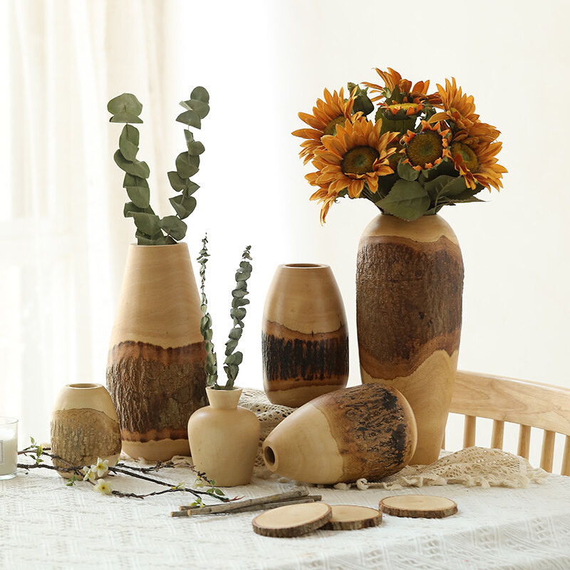 Handmade Ecological Natural Bark Mango Wood Vase Art Vase Home Living ...