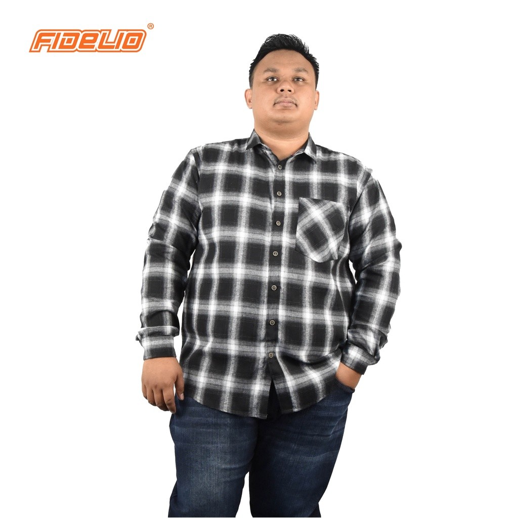 FIDELIO PLUS Plaid Flanel Long Sleeves Shirts - BLACK/WHITE(D) | Shopee ...