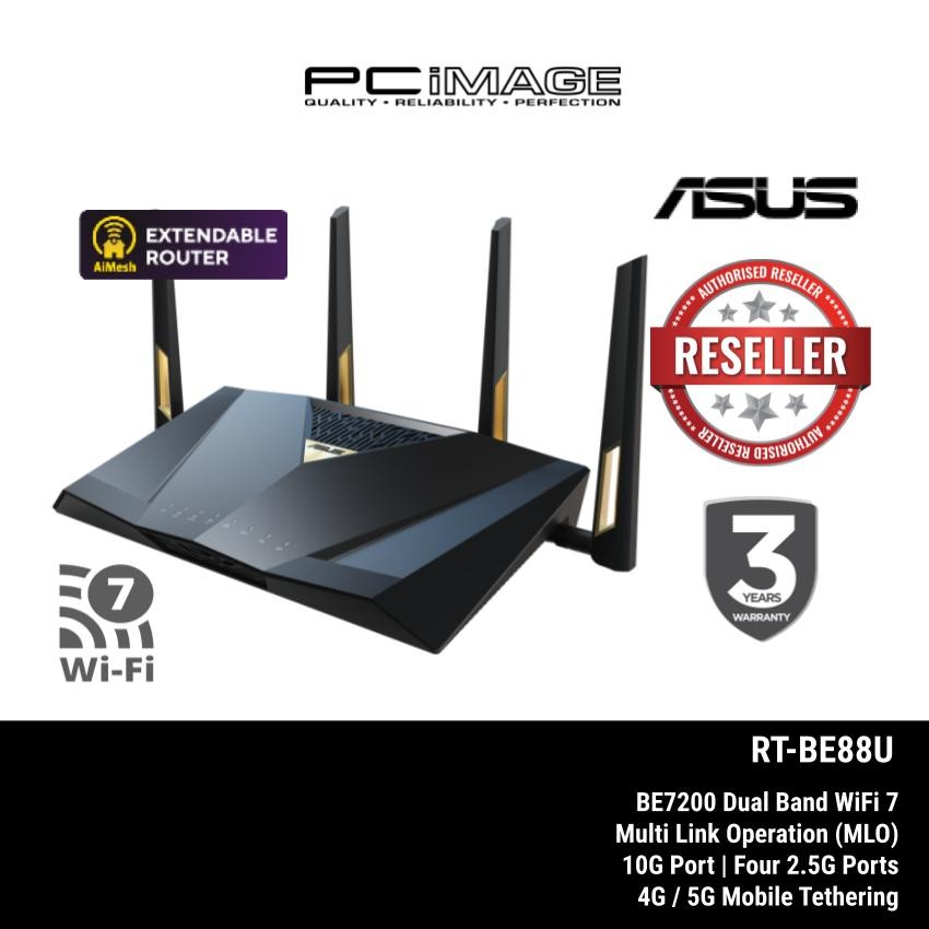 ASUS RT-BE88U WiFi 7 BE7200 Wireless Router AiProtection Pro 9x LAN ...