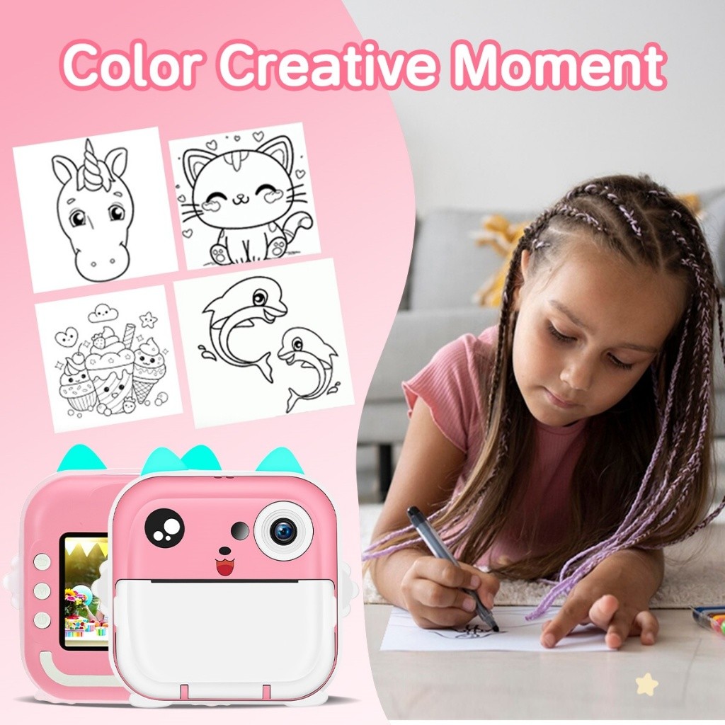 Kids Digital Camera Instant Print - Cartoon Polaroid Camera with HD ...