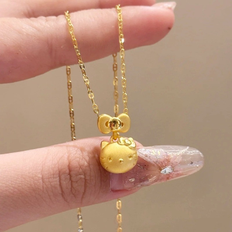 Golden Bow Hello Kitty Pendant Necklace Gold Color Cat Pendant Sweet ...